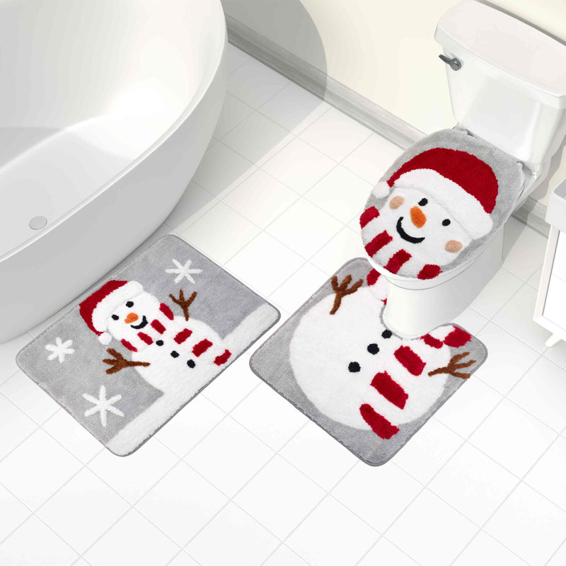 The Holiday Aisle® Snowman Flake 3-Piece Contour Rug Set | Wayfair